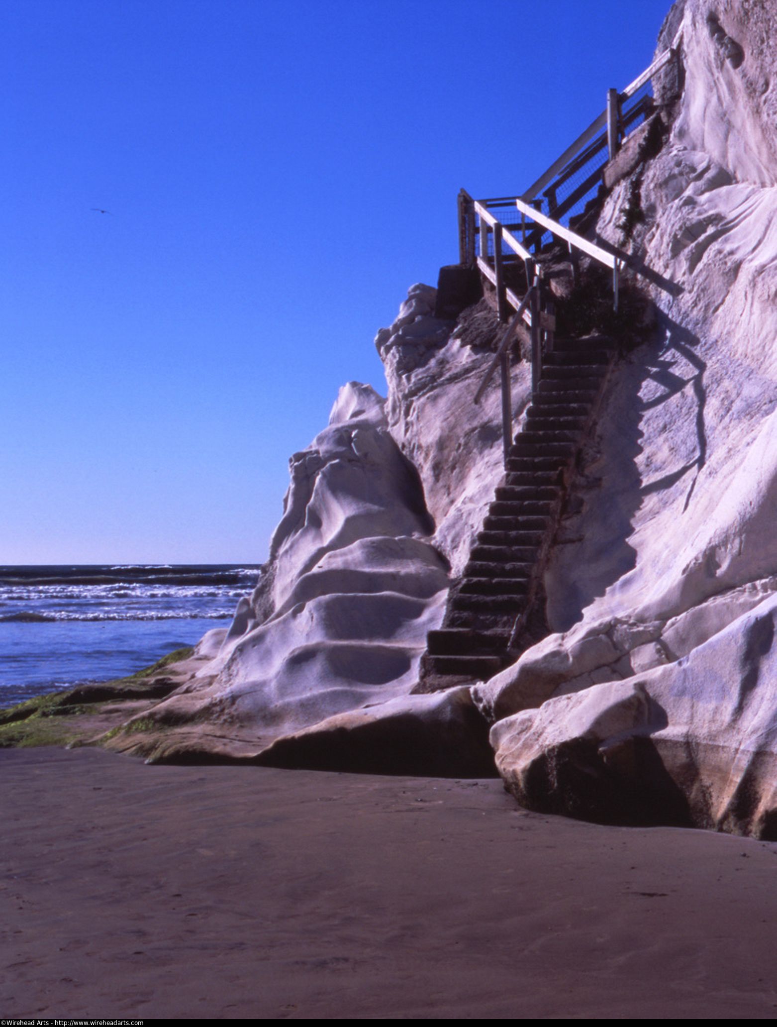 Staircase up a rocky cliff